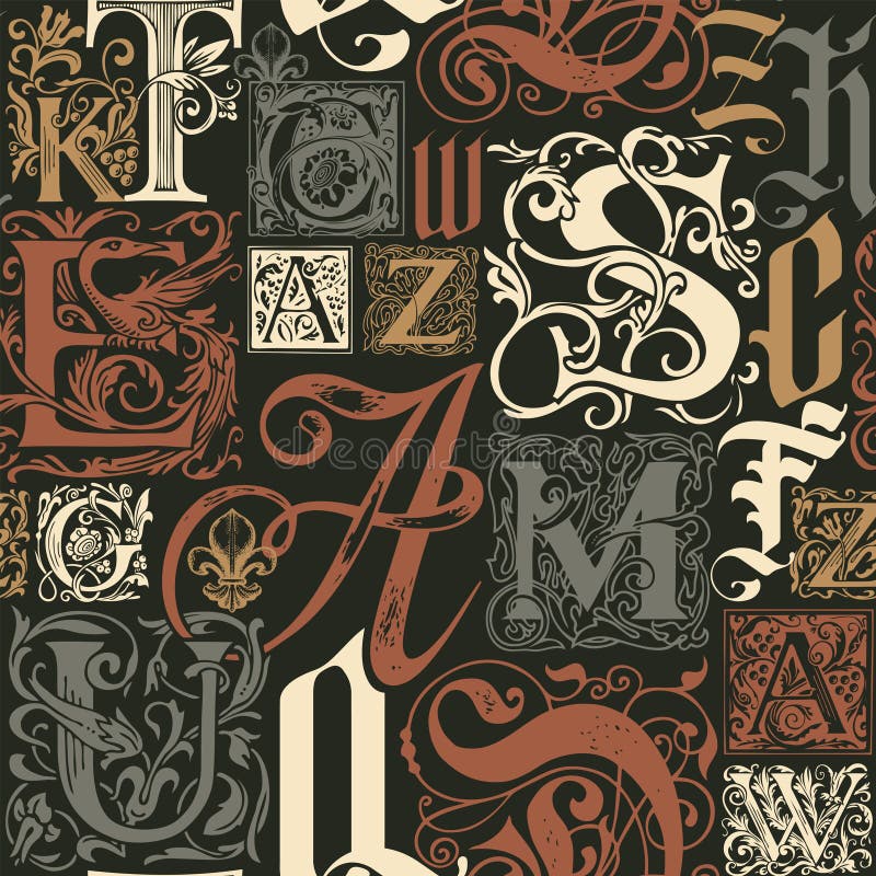 Seamless Pattern with Hand-drawn Initial and Capital Letters Stock ...