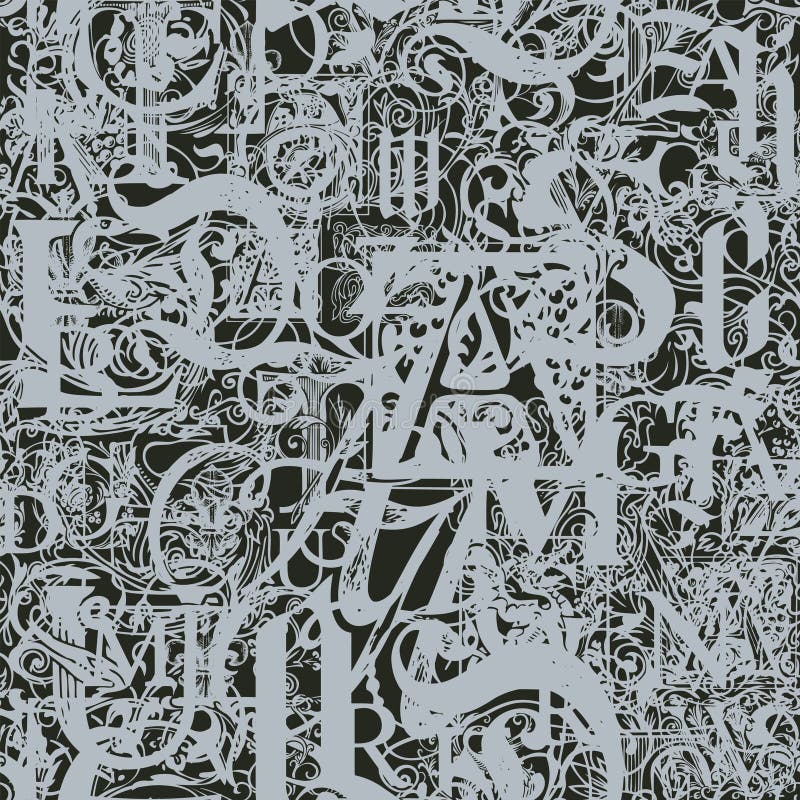 Seamless Pattern with Hand-drawn Initial and Capital Letters Stock ...