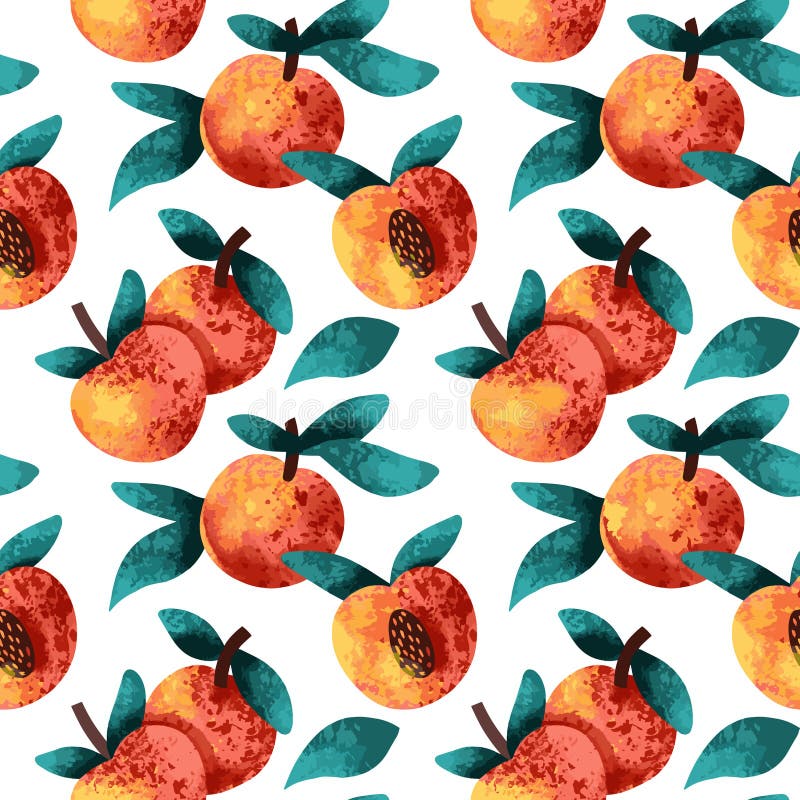Vector Seamless Background with Peaches Stock Vector - Illustration of ...