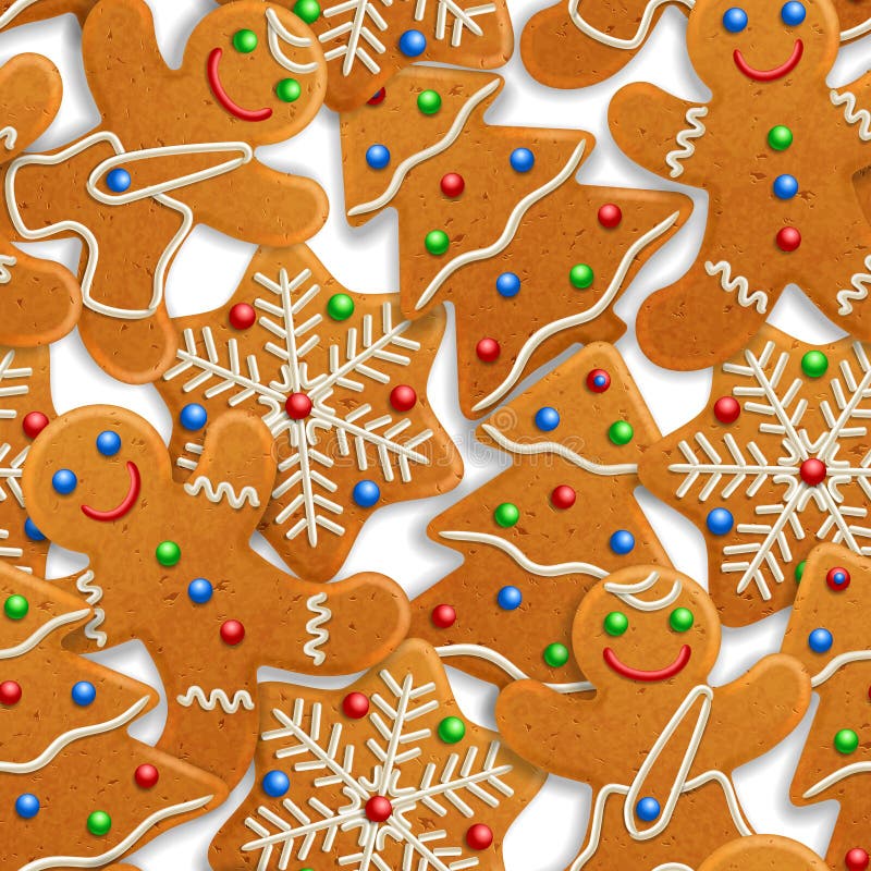 Vector Seamless Background with Realistic Christmas Gingerbread Mans ...