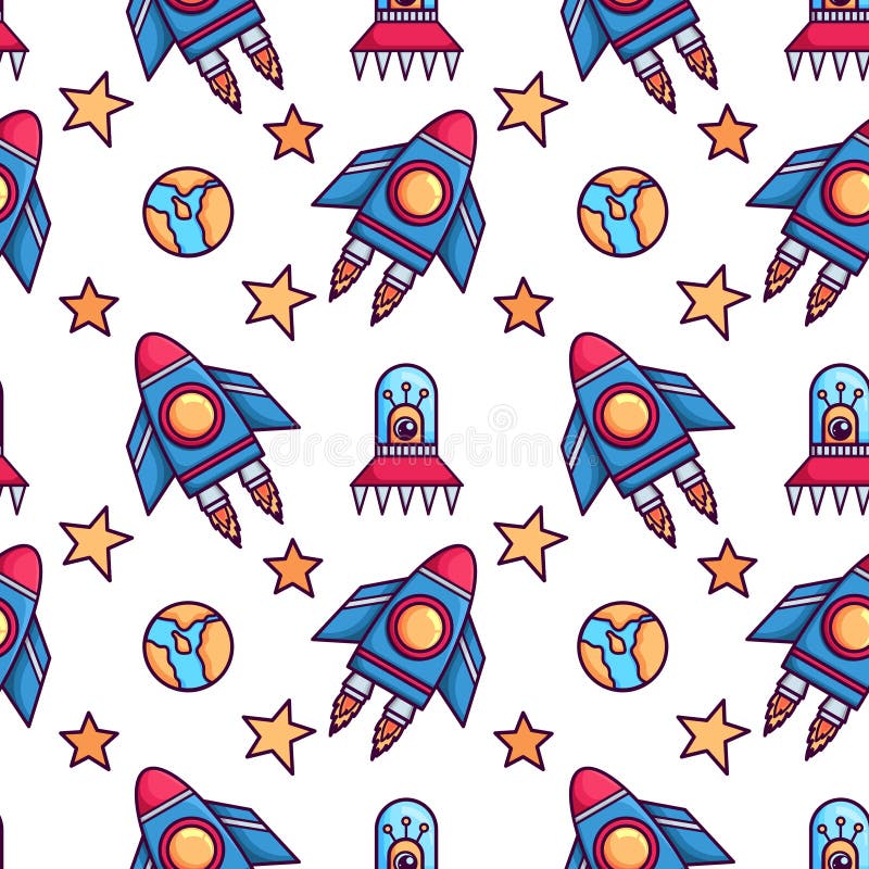 Vector Seamless Background with Space Elements. Pattern with Rockets ...