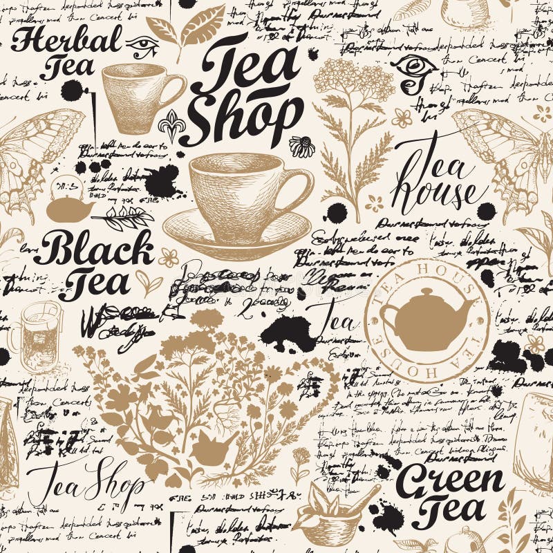 Vector Seamless Background on the Tea Theme Stock Vector - Illustration ...