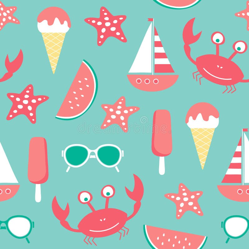 Vector Seamless Beach Pattern Stock Illustration - Illustration of ship ...