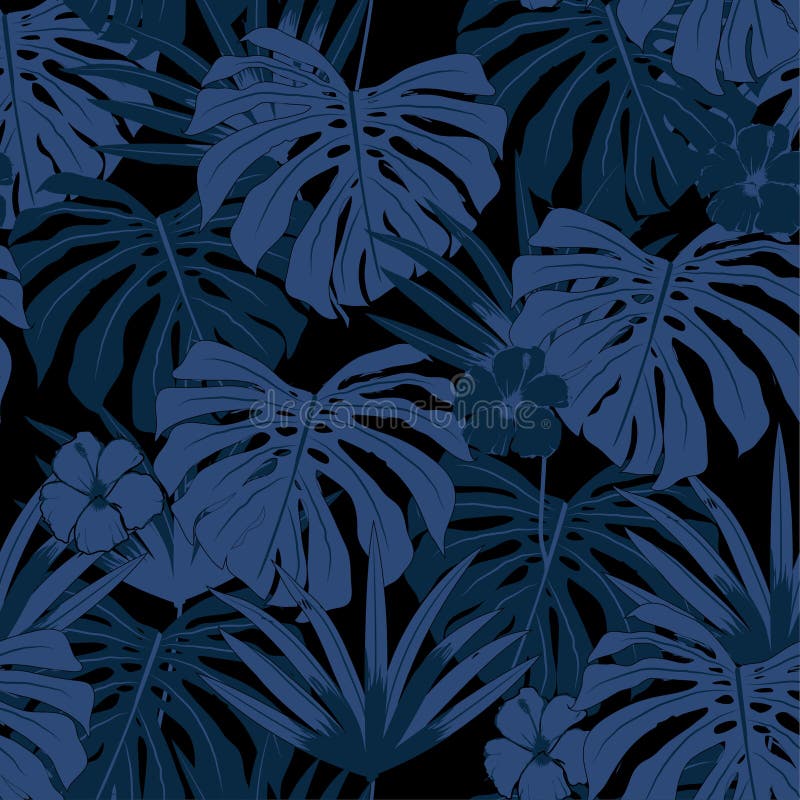 Vector Seamless Beautiful Artistic Blue Tropical Pattern with Ex Stock ...