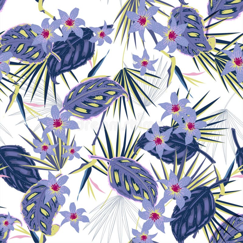 Vector Seamless Beautiful Artistic Bright Tropical Pattern with Stock ...