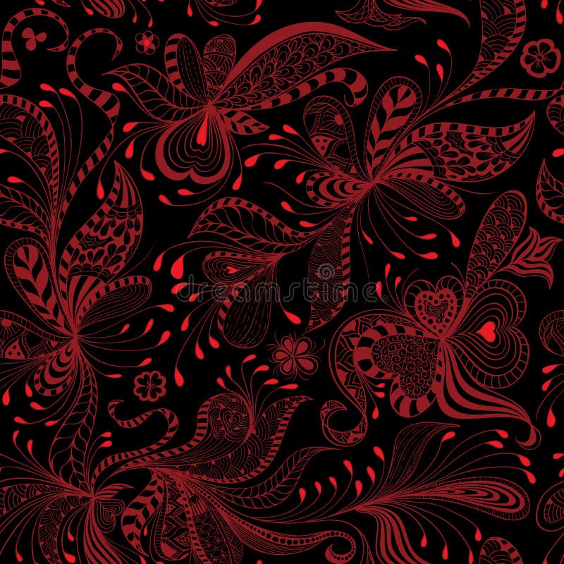 Vector Seamless Black and Red Floral Pattern Stock Vector ...