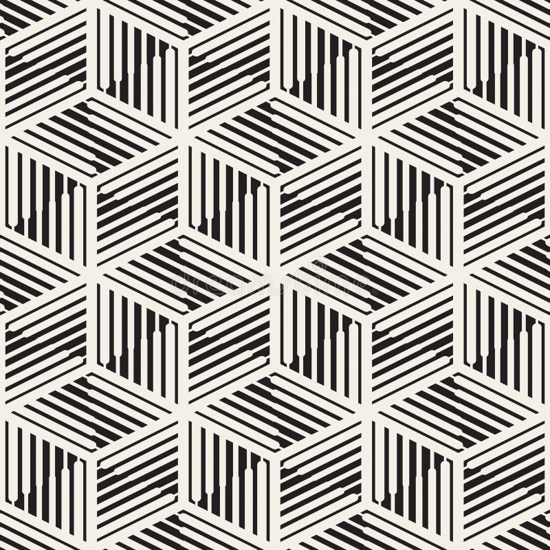 Vector Seamless Black and White Cube Lines Grid Pattern Stock Vector ...