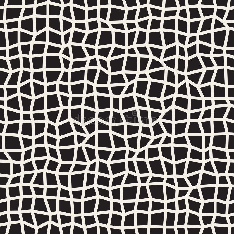 Vector Seamless Black and White Distorted Rectangle Mosaic Grid Pattern ...
