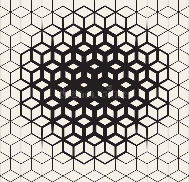 Vector Seamless Black and White Geometric Cube Shape Lines Halftone ...