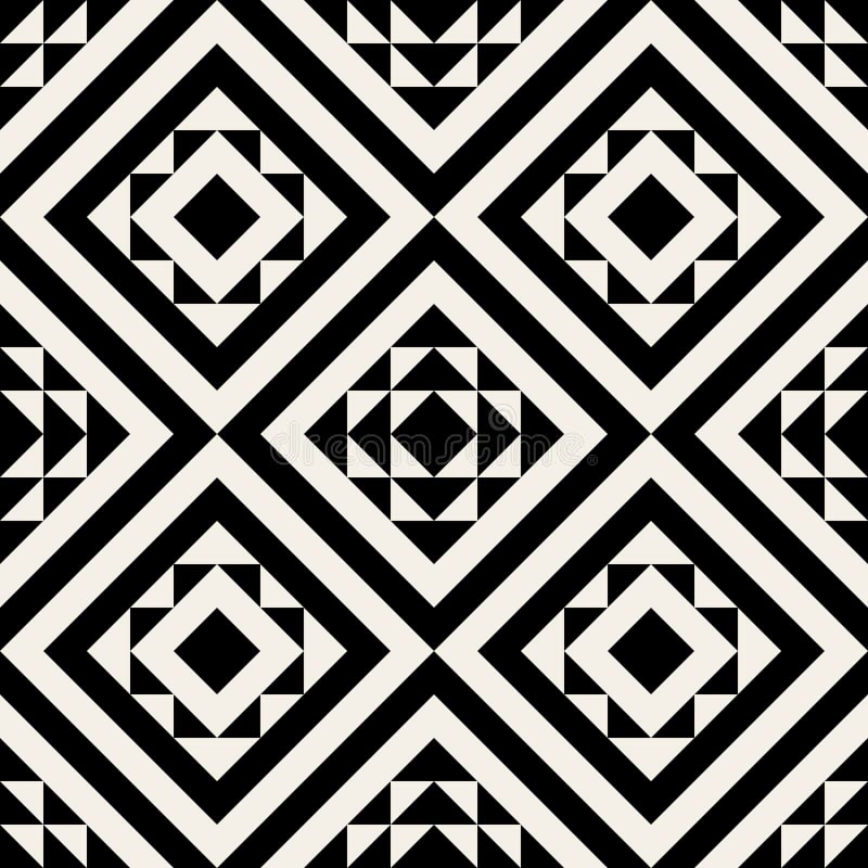 Vector Seamless Black and White Geometric Ethnic Square Pattern Stock ...