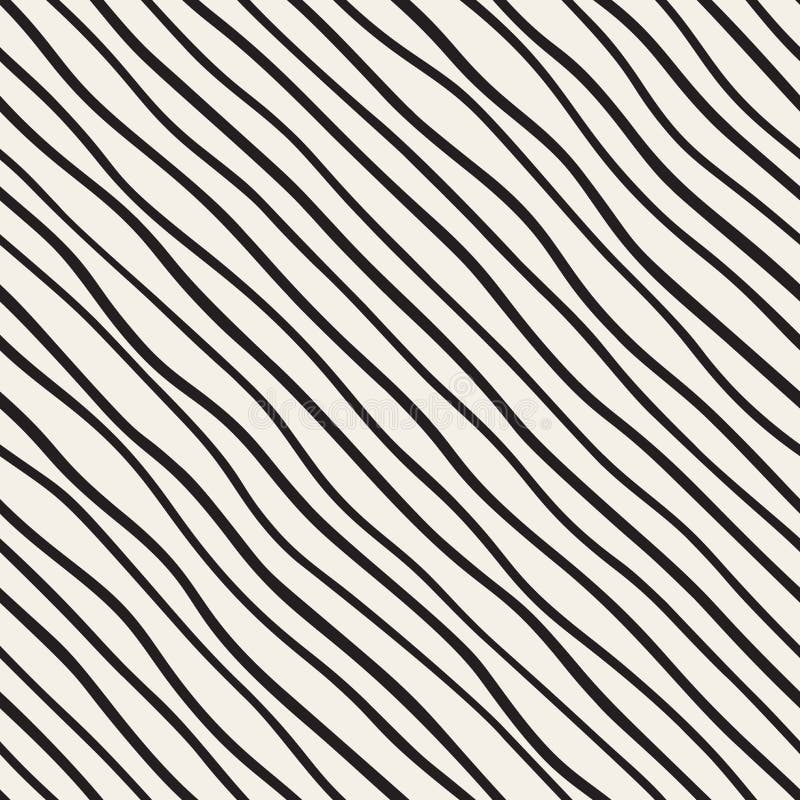 Vector Seamless Black And White Hand Drawn Diagonal Lines Pattern Stock