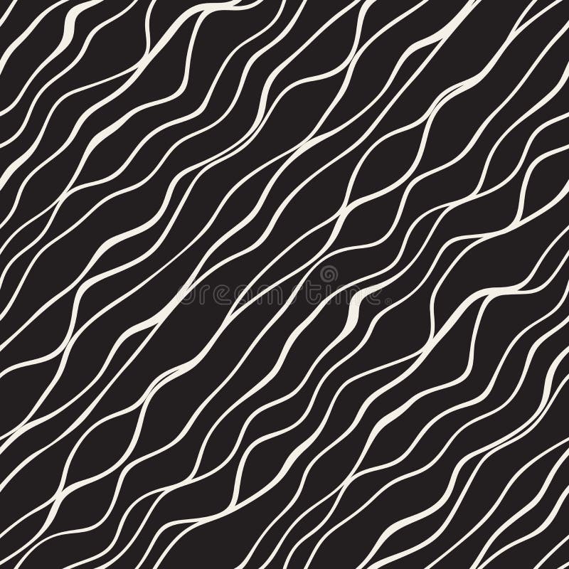 Vector Seamless Black and White Hand Drawn Diagonal Wavy Lines Pattern ...
