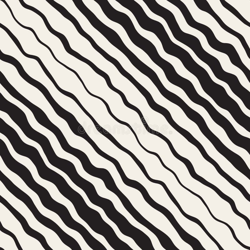 Vector Seamless Black and White Hand Drawn Diagonal Wavy Stripes ...