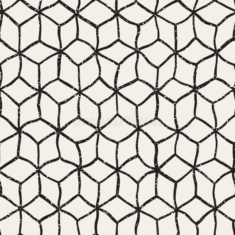 Vector Seamless Black and White Hand Drawn Distorted Lines Cube Shape ...