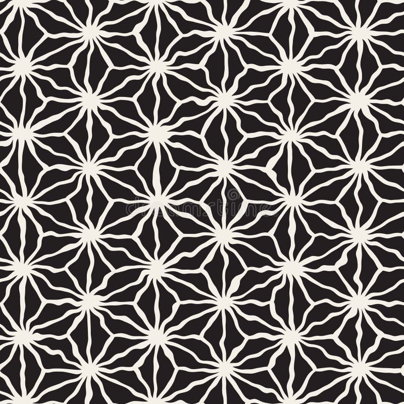 Vector Seamless Black and White Hand Drawn Triangle Star Line Grid ...