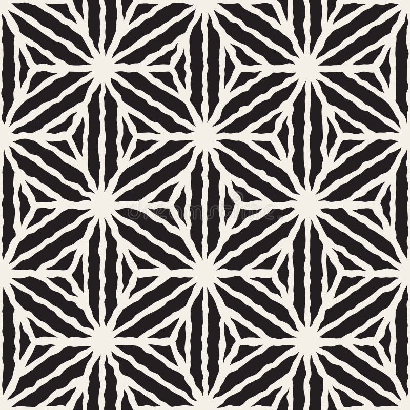 Vector Seamless Black and White Hand Painted Line Geometric Star ...
