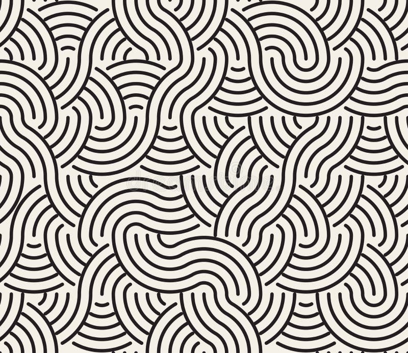 Vector Seamless Black and White Irregular Arc Lines Geometric Pattern ...