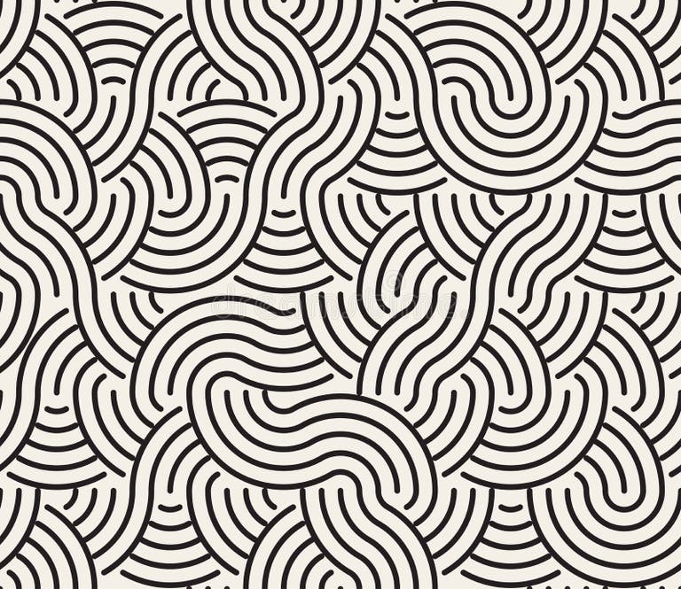 Vector Seamless Black and White Irregular Arc Lines Geometric Pattern ...