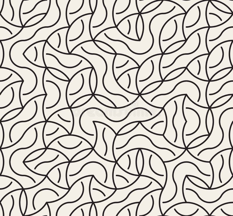 Vector Seamless Black and White Irregular Arc Lines Maze Pattern Stock ...