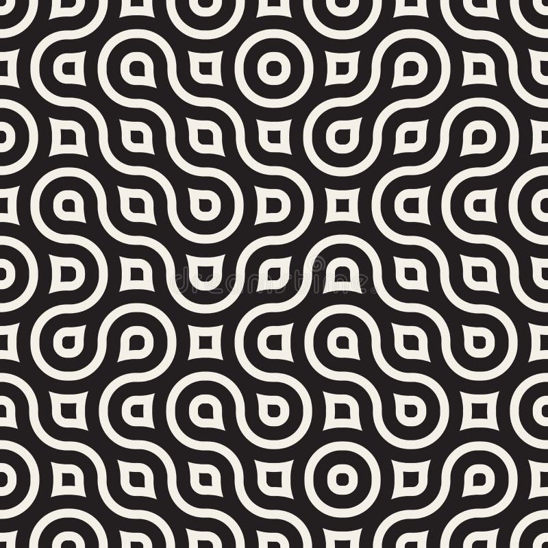 Vector Seamless Black and White Rounded Arc Lines Irregular Interlacing ...