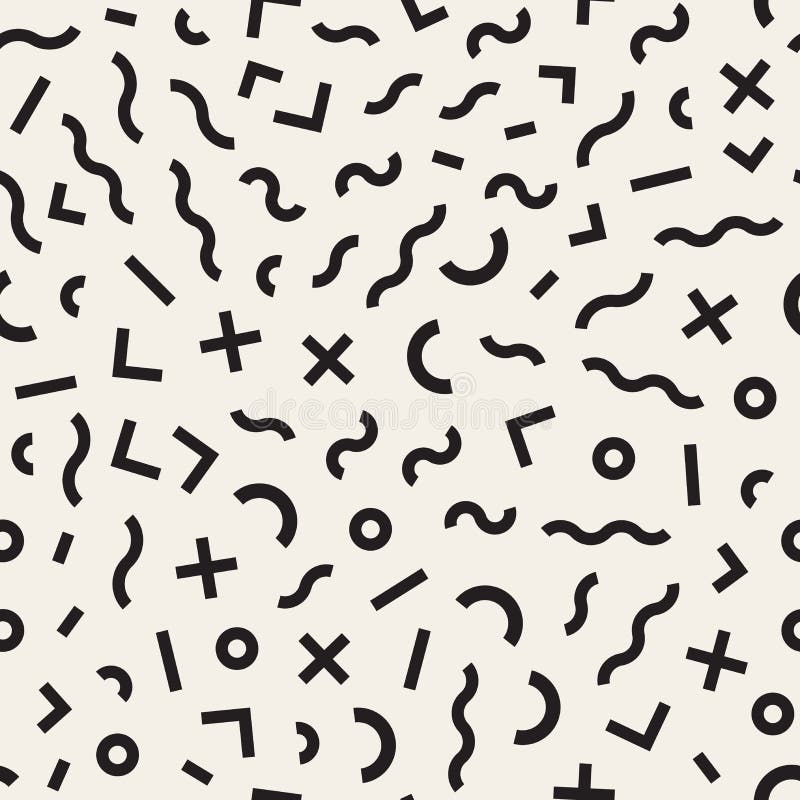 Vector Seamless Black and White Memphis Lines Jumble Pattern Stock ...