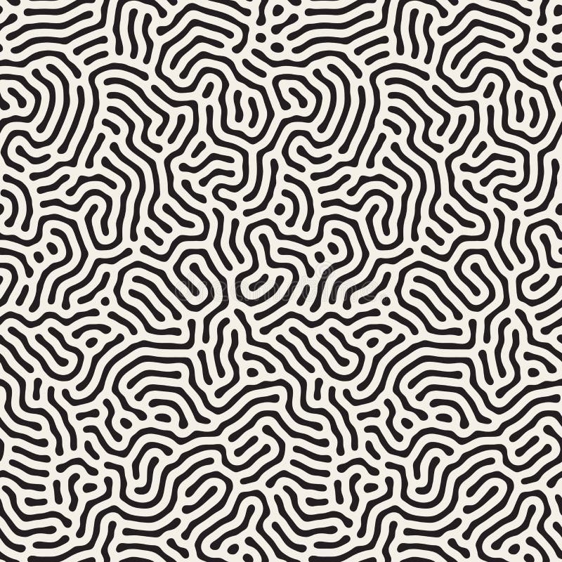 Vector Seamless Black and White Organic Rounded Lines Maze Coral ...