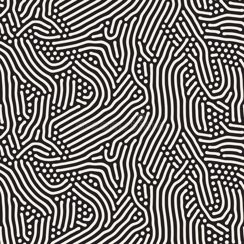 Vector Seamless Black and White Organic Rounded Jumble Lines Retro ...