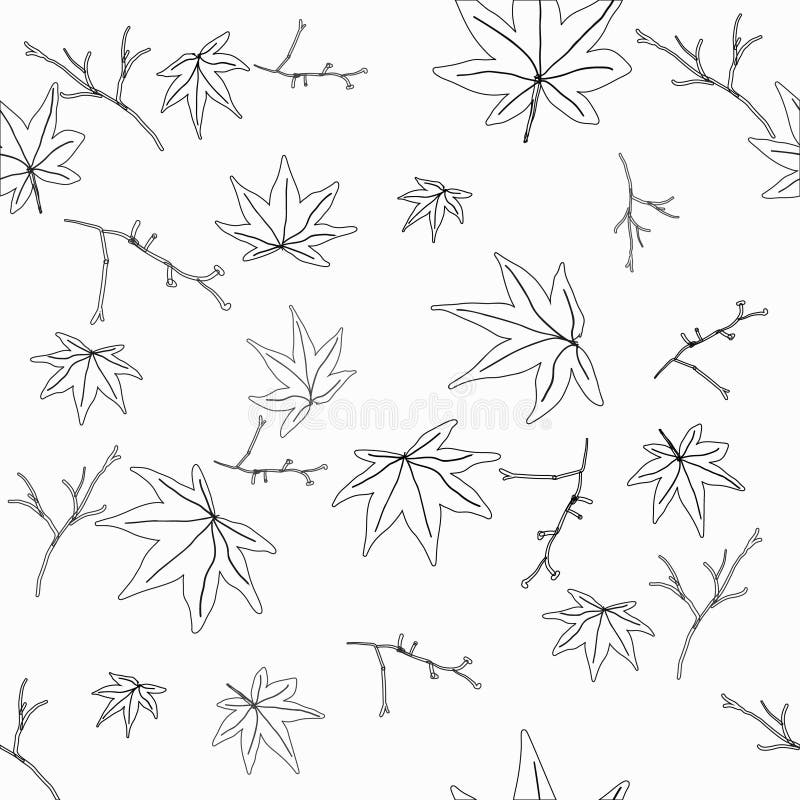 Seamless Black and White Autumn Leaves Pattern Stock Vector ...
