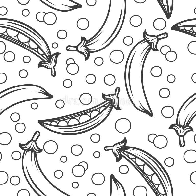 Vector Seamless Black and White Pattern with Flat Green Pea Pod ...