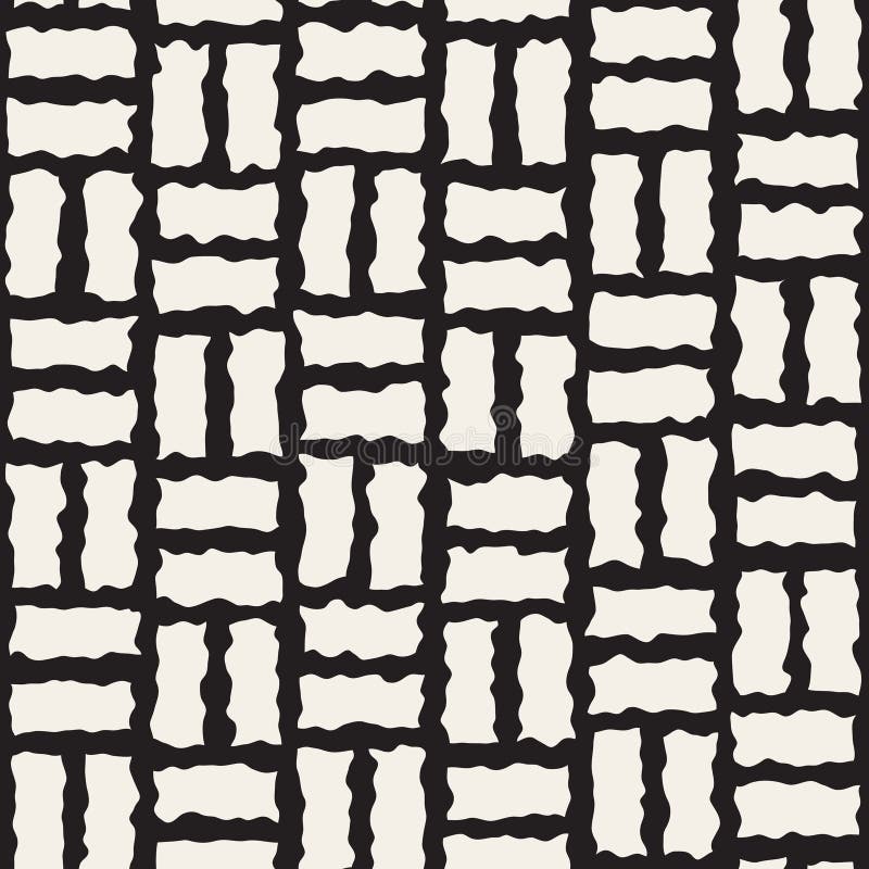 Vector Seamless Black and White Rough Hand Painted Line Pavement Grid ...