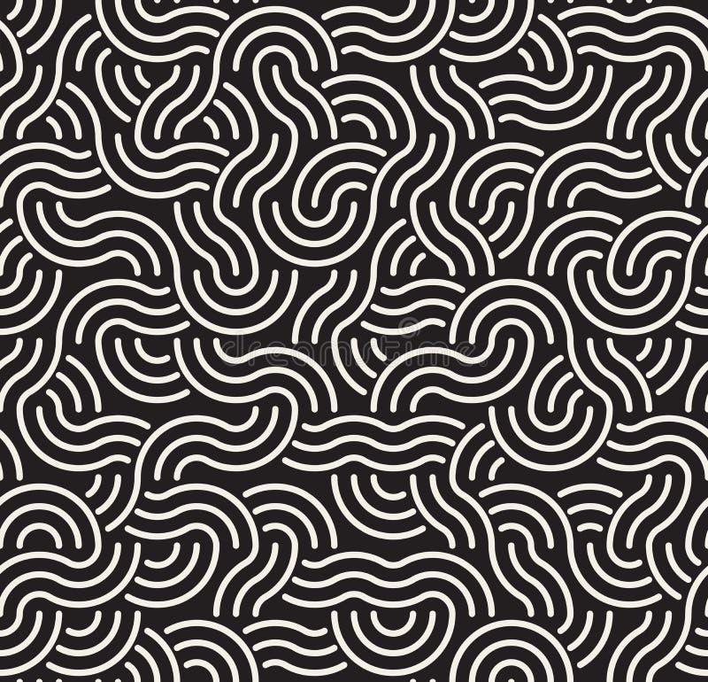 Vector Seamless Black and White Irregular Arc Lines Maze Pattern Stock ...