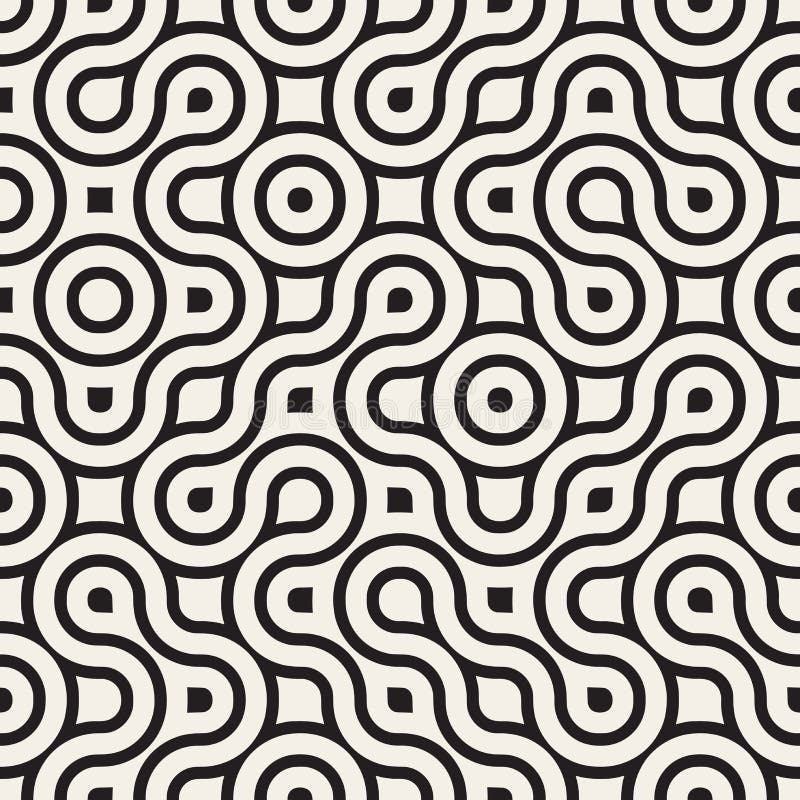 Vector Seamless Black and White Irregular Rounded Lines. Stock ...