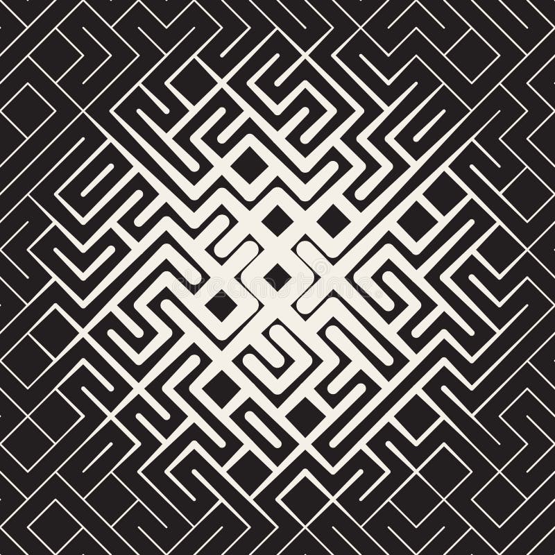 Vector Seamless Black and White Rounded Line Maze Irregular Pattern ...