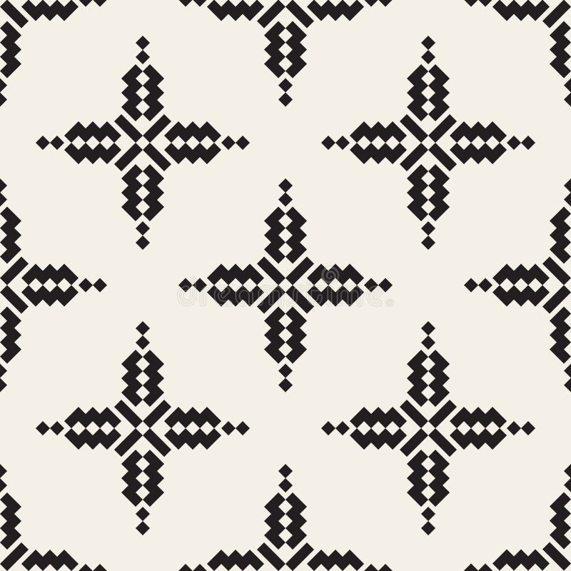 Vector Seamless Black and White Simple Cross Ethnic Square Pattern ...