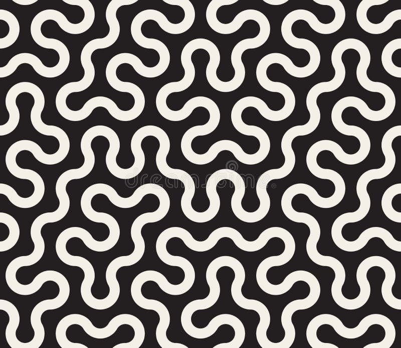 Vector Seamless Black and White Tangled Round Stripes Geometric Pattern ...