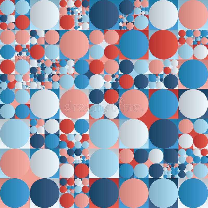 Vector Seamless Blue Red White Geometric Circle Square Grid Random Size ...