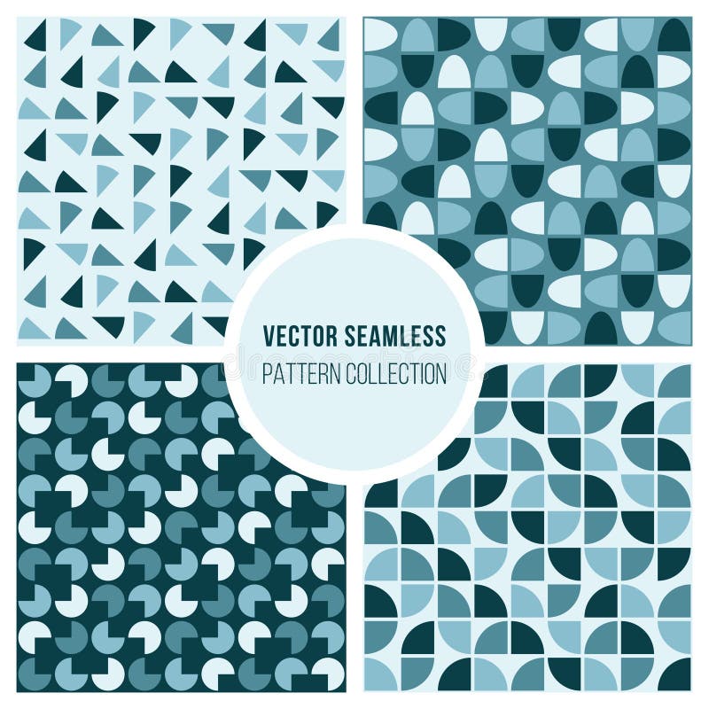 Vector Seamless Blue Round Diagram Geometric Pattern Collection Stock ...