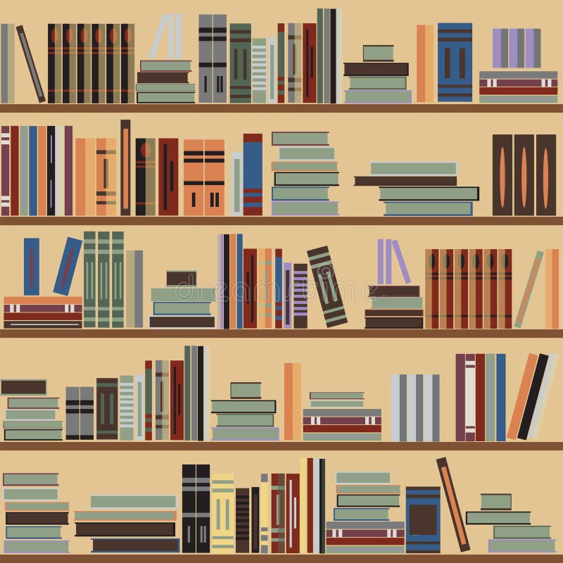 Vector Seamless Bookshelf Pattern, Random Books on Shelves, Beige ...