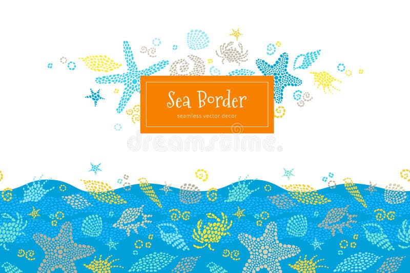 Vector Seamless Border with Sea Elements. Stock Vector - Illustration ...