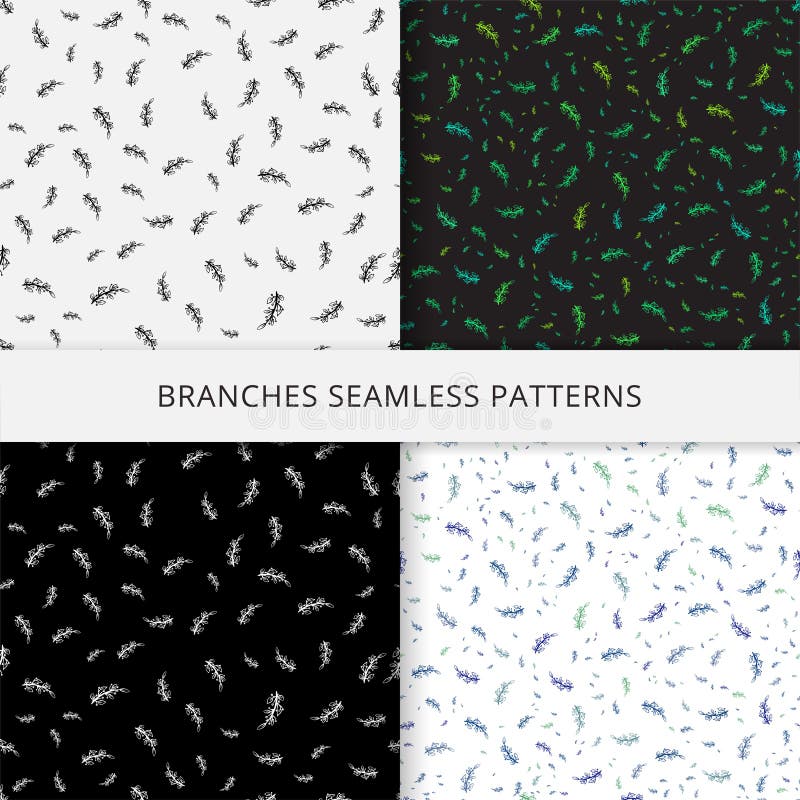 Vector Seamless Branch Patterns. Decorative Pattern with Branches Set ...