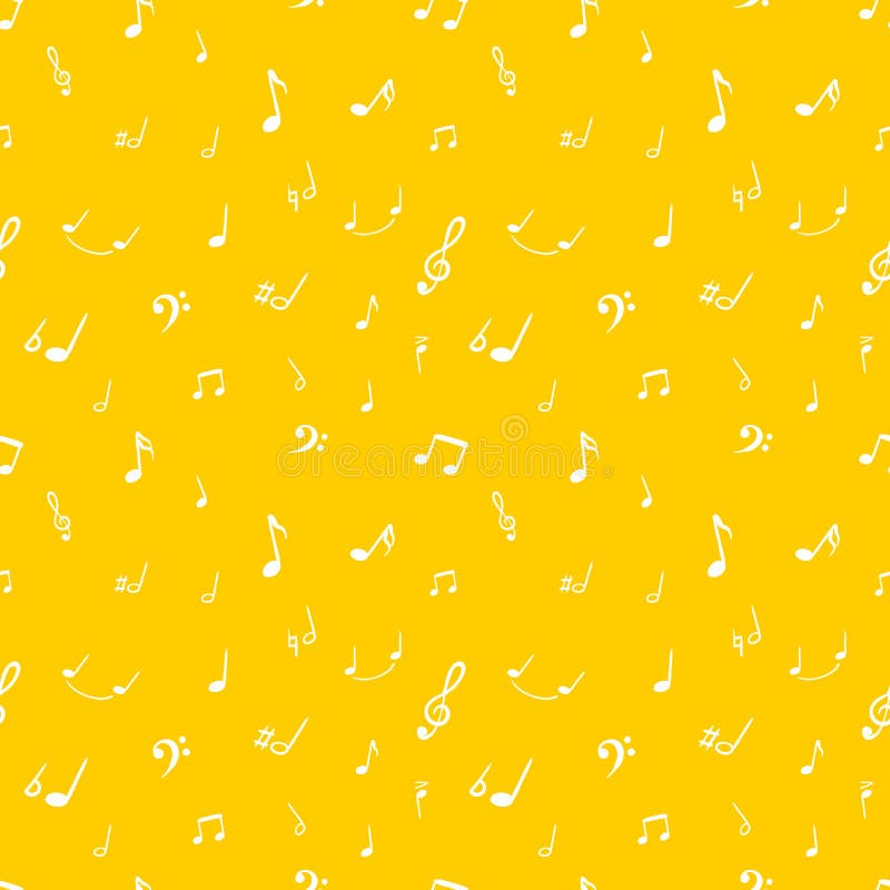 Vector Seamless Bright Yellow Pattern with Music Notes. Stock Vector ...