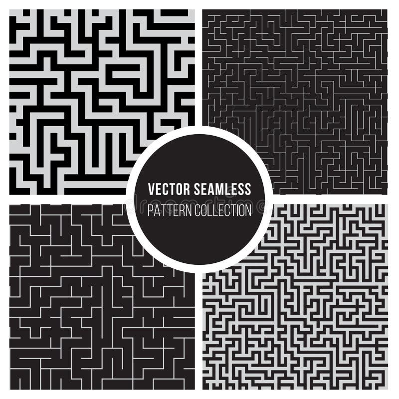 Vector Seamless BW Maze Pattern Collection Stock Vector - Illustration ...