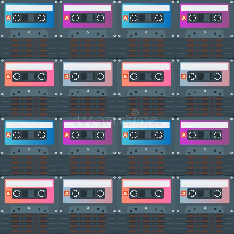 Vector Seamless Cassette Tape Pattern Flat Backround Stock Vector ...