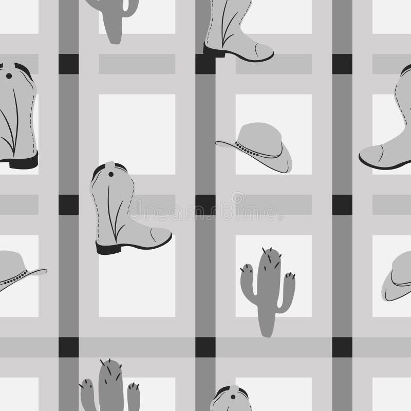 Vector Seamless Checkered Pattern of Wild West Elements and Cowboys ...