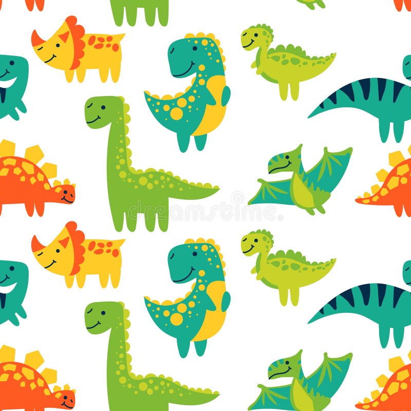 Vector Seamless Color Repeating Pattern with Dinosaurs in a Bright ...