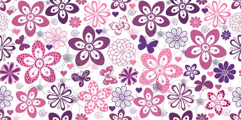Vector Seamless Colorful Floral Pattern with Flowers and Butterflies in ... Vector Seamless Colorful Floral Pattern with Flowers and Butterflies in ...