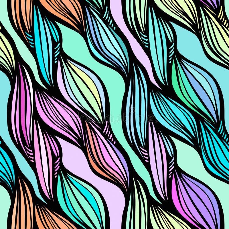 Vector Seamless Colorful Hand Drawn Pattern. Wave Fantasy Background ...
