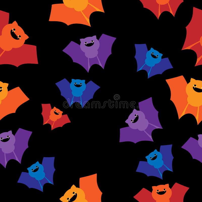 Cute Red Orange Blue Purple Vampire Bats Vector Seamless Pattern Stock Vector - Illustration of ...