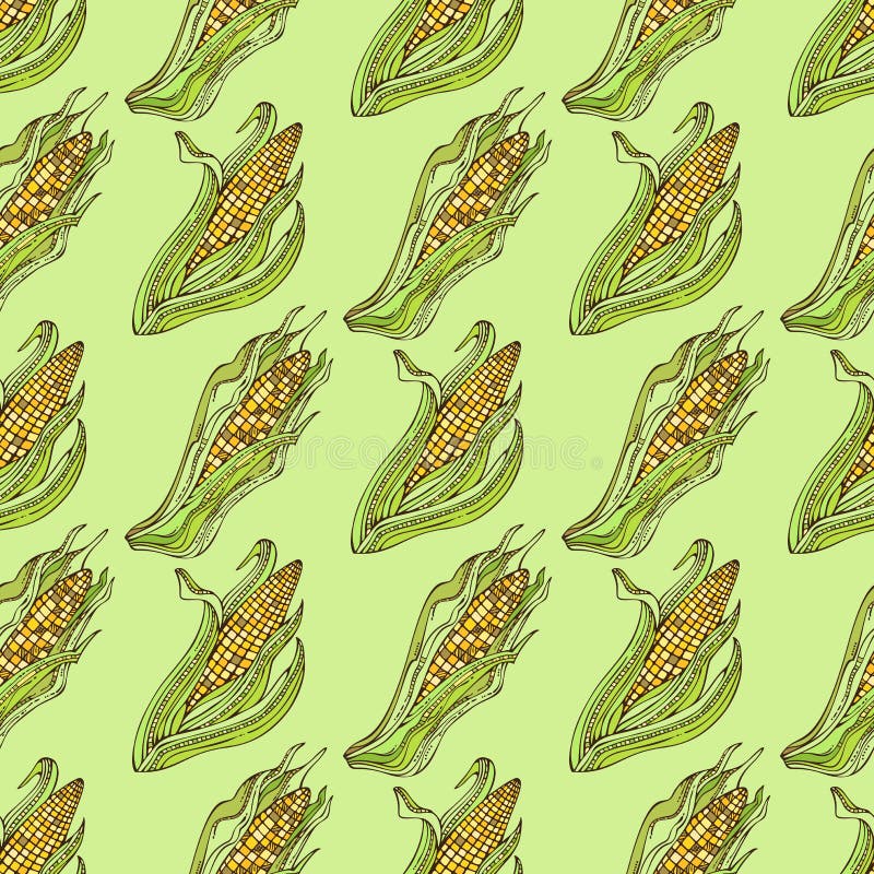 Vector Seamless Corn Pattern. Stock Vector - Illustration of doodles ...