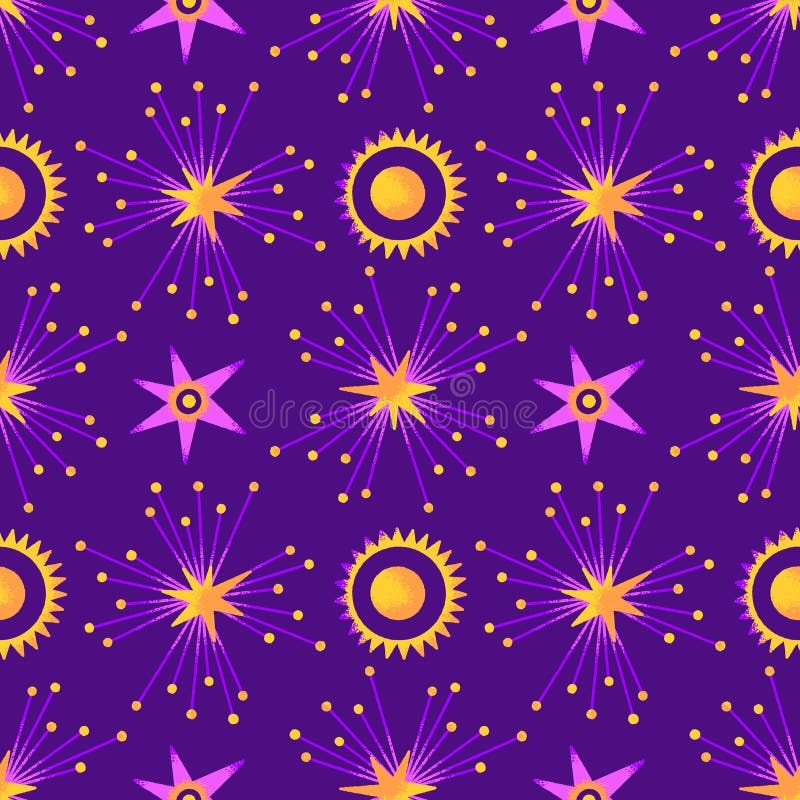 Vector Seamless Cosmic Pattern of Planets and Stars on Dark Purple ...
